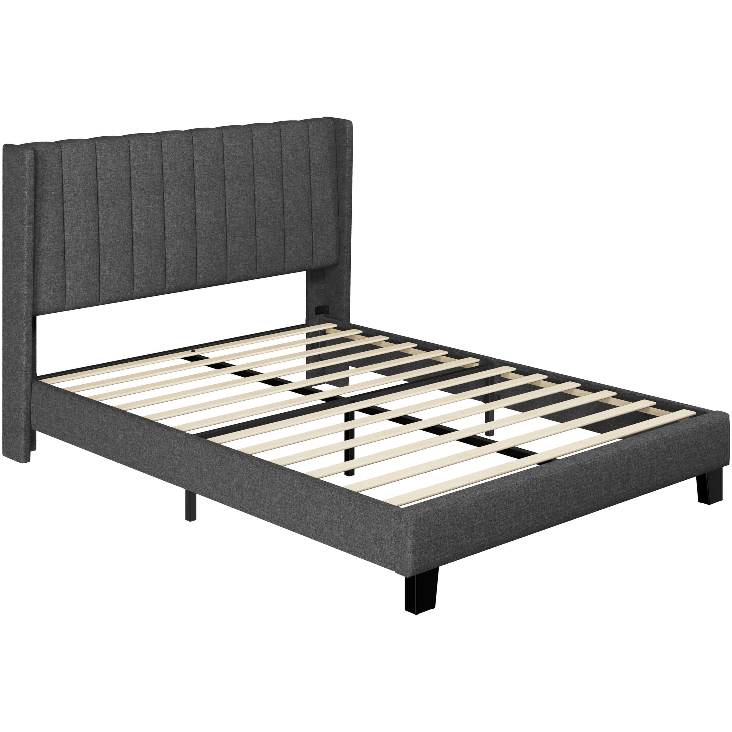 Yaheetech Bed Frame Upholstered Platform Bed with Fabric Headboard ...