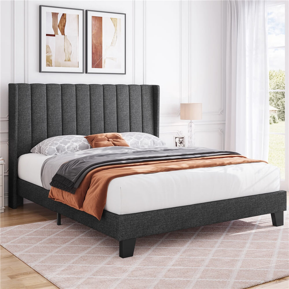 Yaheetech Bed Frame Upholstered Platform Bed with Fabric Headboard ...