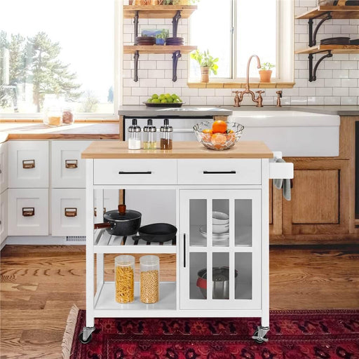 Yaheetech Kitchen Island Cart on Wheels with Bamboo Countertop ...